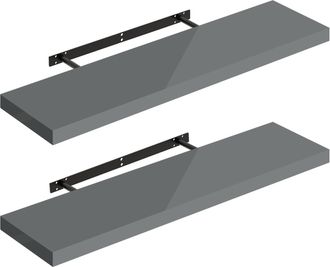 Woltu Wandregal Volato Set von 2 Regalen Wandboard freischwebend Schweberegal CD DVD Regal Bücherregal Holz Board 80x22,9x3,8cm Hochglänzend Grau RG9480gr-2