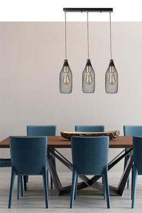 Opviq Elegant Black Chandelier, Metal Body, Adjustable Height, Antique Coated Finish, 12 cm Cap, 55 cm Base Plate | E27 Socket, Max 40W | Perfect for Modern