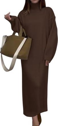 Minetom Robe Pull Longue Femme Hiver Col Roul&eacute; Manches Longues Maxi Robes en Tricot A Marron 3XL