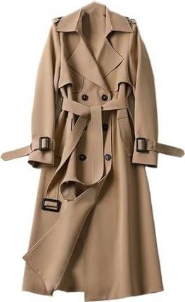 Generic Trench-Coat de printemps classique for femmes, manteau Long &agrave; Double boutonnage avec ceinture, v&ecirc;tements dext&eacute;rieur l&eacute;gers(Khaki,XXL)