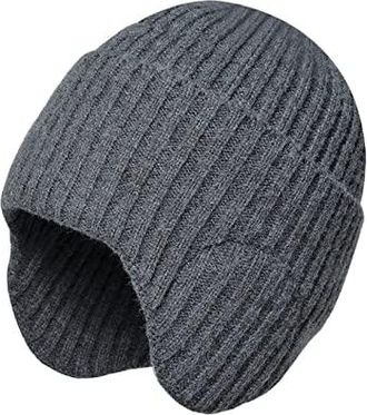 Generic Chapeau chaud dext&eacute;rieur pour homme et femme avec bordure dhiver en laine tricot&eacute;e &eacute;paisse, gris fonc&eacute;, Taille unique