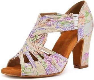 Generic Chaussures de danse à talon épais de 9 cm pour femme - Semelle souple - Pour la pratique de la danse latine, Talon de 9 cm, 40 EU
