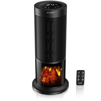 Brandson Heizlüfter energiesparend leise - Kaminfeuer Effekt - Oszillation - mit Fernbedienung - Preisträger - 2 Stufen - Timer - Bad Wohnzimmer Büro Kinderzim