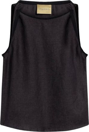 Momoni Femme, Tops, Noir, Taille: 40 FR Canotta in lino scollo a barca e spalline torchone