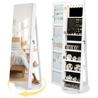 Furniture R FurnitureR Schmuckschrank mit Ganzk&ouml;rperspiegel, Drehbarer Schmuckschrank Abschlie&szlig;bar, Stehender Schmuckorganizer mit Spiegel und Gro&szlig;er