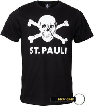 FC St. Pauli RocknShop T-shirt pour homme Motif tête de mort I FCSP Article de fan + décapsuleur RocknShop, Noir, XL