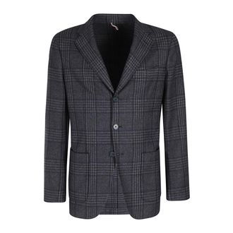 Santaniello Blaue Karo Wollmischungsjacke - - Jackets - Herren - Blau - 2XL