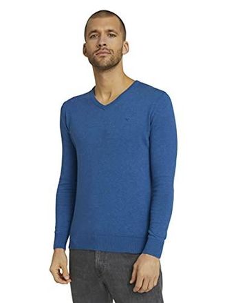 Tom Tailor Homme Pull basique avec col en V 1012820, 26127 - Royal Blue Melange, XL
