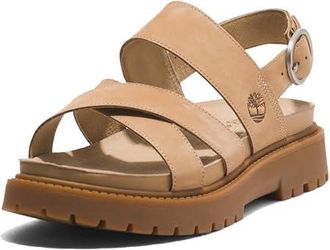 Timberland Sandales Clairemont Way &agrave; lani&egrave;res crois&eacute;es pour femme, beige, 37.5 EU Large