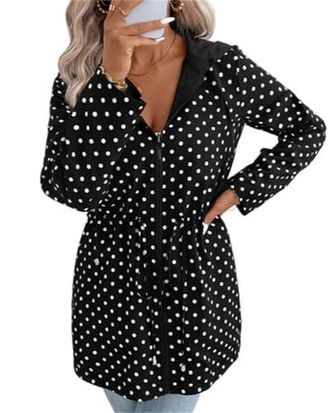 Generic Veste midi &agrave; capuche r&eacute;versible pour femme, imprim&eacute; l&eacute;opard, automne, hiver, d&eacute;contract&eacute;, l&eacute;ger, manches longues, tunique avec poche, 1 pi&egrave;ce - B, XXL