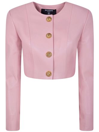 Balmain Long Sleeves Buttoned Lambskin Cropped Jacket
