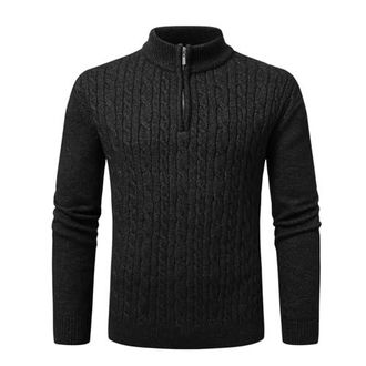 AlltheMen Homme Zippé 1/4 Pull Col Montant Sweats Manches Longues Chaud Pullover en Maille Torsadée dhiver Noir S