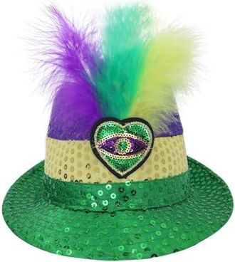 Generic Chapeau &agrave; paillettes pour homme et femme - Multicolore - Paillettes - Dr&ocirc;le avec plume - Casquette brillante - Unisexe - Hip-hop - Disco - Pour carnav
