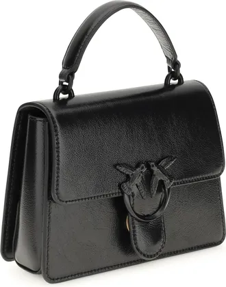 Pinko Womens Shiny Leather Love One Top Mini Handbag Nero Limousine Block Goatskin-Hircus Goatskin Handbags Color Goatskin/hircus Hand Bags