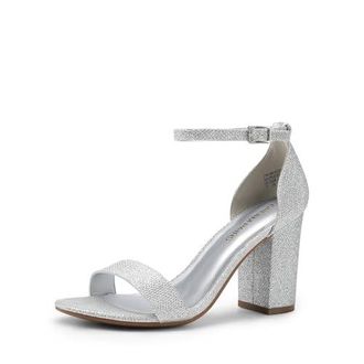 Dream Pairs Sandales &agrave; talons pour femme &agrave; talon bloc &eacute;pais avec bout ouvert et sangle de cheville de 8,9 cm pour f&ecirc;te, rendez-vous, mariage, Argent&eacute;, 41 EU