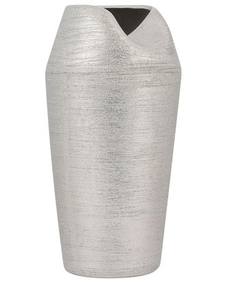 Beliani Vase mit breiter &Ouml;ffnung Steinzeug Silber 33 cm hoch schlank rund modern Apamea