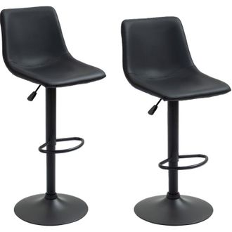HOMCOM Lot de 2 tabourets de bar style vintage r&eacute;glable pivotant avec repose-pieds rev&ecirc;tement synth&eacute;tique - noir - hauteur r&eacute;glable 90-110 cm-Noir