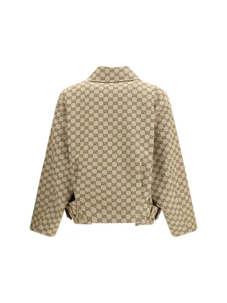 Gucci Womens Gg Canvas Bomber Jacket Camel-Ebony Cotton Camel/ebony
