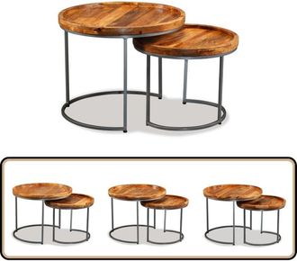 vidaXL Beistelltisch-Set 2 Stk. Mangoholz Massiv - Industrieller Stil - Vintage Charme - Mangoholz - Beistelltisch - Couchtisch