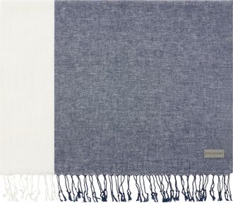 Davidoff PARIS Herren Schal - Elegant aus 45% Leinen / 55% Baumwolle - Legerer in Blau und Wei&szlig; mit Knitteroptik