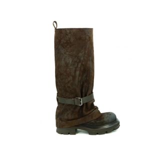 Elena Iachi Vintage Wildleder Bikerstiefel mit G&uuml;rtel - - Shoes - Damen - Braun - 36 EU