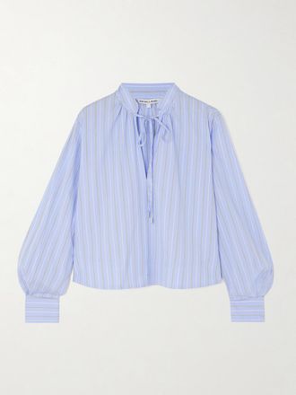 Veronica Beard Kaits Bluse Aus Gestreifter Baumwolle Zum Binden - Blau
