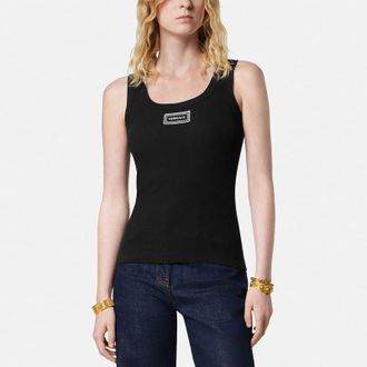 Versace Black stretch ribbed cotton tank top
