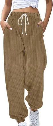 Generic Pantalon de jogging taille haute en velours c&ocirc;tel&eacute; avec poches et cordon de serrage &eacute;lastique pour lautomne et lhiver, camel, XS