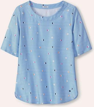 Walbusch T-Shirt Damen Extraleichte Viskose Satin Bluse Rundhals Kurzarm Shirtbluse, einlaufsicher, pflegeleicht, weichflie&szlig;ender Stoff