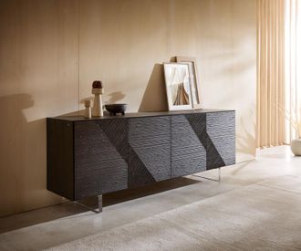DELIFE Sideboard Tereos 200 cm Esche Dunkelbraun 3D Effekt 4 T&uuml;ren Fu&szlig; Schwebeoptik Acrylglas, Sideboards