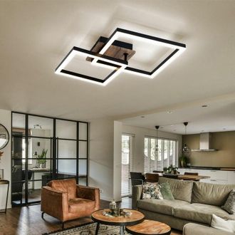 ETC Shop Deckenlampe Wohnzimmerlampe schwarz Deckenleuchte Holzoptik mit beweglichen Elementen, Metall, 1x LED 18 W 1200lm 3000K warmweiß, LxBxH 53x38x9 cm