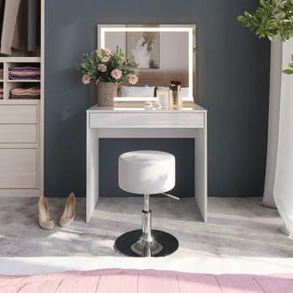 Vicco Schminktisch Sherry, Weiß/Weiß Hochglanz, 81.4 cm mit LED-Spiegel und Hocker