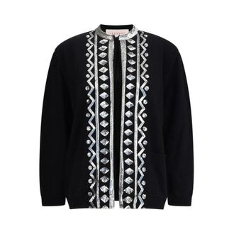 Valentino Pailletten Woll-Cardigan mit Taschen - - Knitwear - Damen - Schwarzk - S