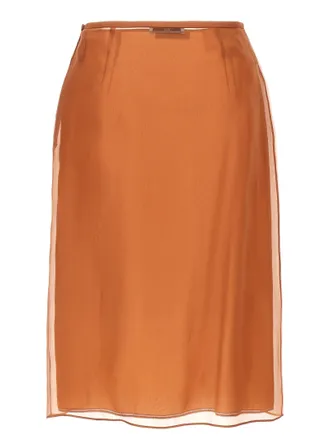 Prada Womens Brown Silk Midi Skirt