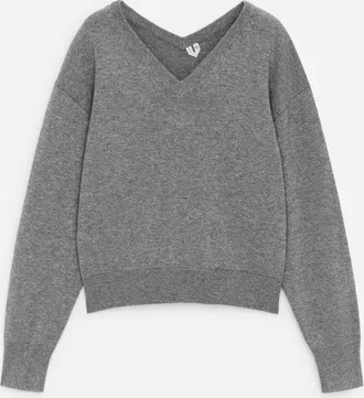 Arket Pullover Aus Baumwolle Und Wolle Mit V-Ausschnitt -Grau