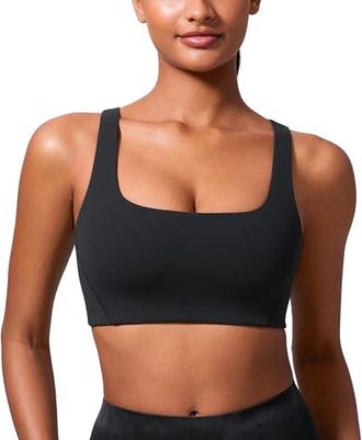 CRZ YOGA Butterlift Forme en V Dos Nageur Encolure Carrée Doublure Soutien-Gorge de Sportpour Femmes Noir 36