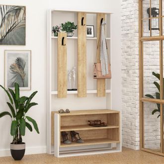 Decortie Decortie Arbre dentr&eacute;e moderne Chester fix&eacute; au mur 180(H) cm Blanc, Ch&ecirc;ne