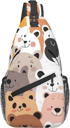 Generic Sacoche Port&eacute; &eacute;paule Ours mignon dessin anim&eacute; Antivol Sac Bandouli&egrave;re Polyester Sac DEpaule pour Camping Cyclisme Randonn&eacute;e