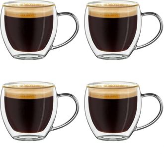Creano doppelwandige Espresso-Gläser mit Henkel, 4er-Set 100ml, Mokkatassen, Thermo-Gläser mit Schwebe-Effekt