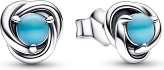 Pandora Sterling silver stud earrings with capri blue crystal