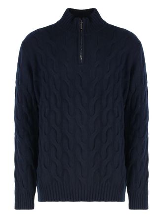 Moorer pull en maille torsadée à col zippé - Bleu