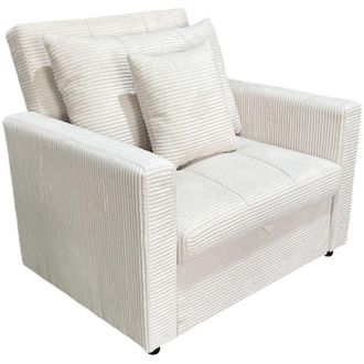 PEGANE Canap&eacute;-lit, canap&eacute; 1 place convertible en velours c&ocirc;tel&eacute; coloris cr&egrave;me - Longueur 99 x Largeur 99 x Hauteur 88 cm