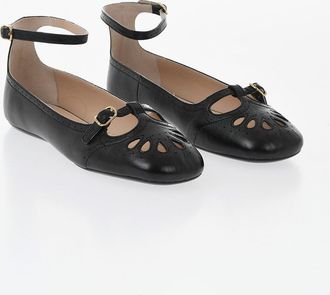 Chlo&eacute; Leder-Ballerinas MISTY mit Laser-Cut-Details und Riemchen Chloe