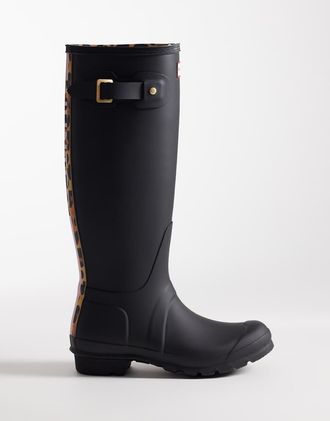 Hunter Original - Bottes de pluie montantes avec imprim&eacute; l&eacute;opard &agrave; larri&egrave;re-Noir
