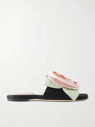 Simone Rocha Floral-appliqu&eacute;d Satin Slides - Black
