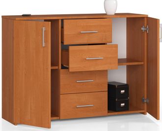 Generic Kommode mit 4 Schubladen und Zwei Türen, Sideboard, Multifunktionsschrank, Wohnzimmer, Esszimmer 110x80x35cm VIELE Farbe! (Erle)