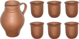 Ton Tonset Tonkrug 1 l und 6 STK. 0,2 l Becher unglasiert