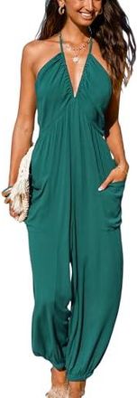 Cupshe Combinaison longue plissée sans manches pour femme avec poches, paon, XS