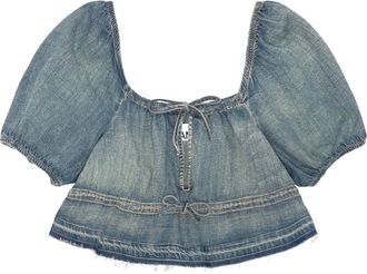Ganni Top Court Coton Organique Denim Bleu