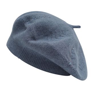 ZLYC Damen Baskenm&uuml;tze Klassische Franz&ouml;sischen Barett Einfarbig Warm Beret(Strasssteine Haze Blue),Einheitsgr&ouml;&szlig;e